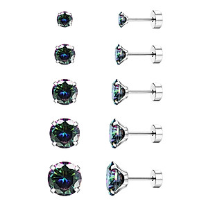 Jstyle Screw Back Stud Earrings Set 20G Surgical Steel Cubic Zirconia Cartilage Piercing Jewelry for Women Men Sensitive Ears CZ Tragus Helix Flat Back Earrings Stud Colorful