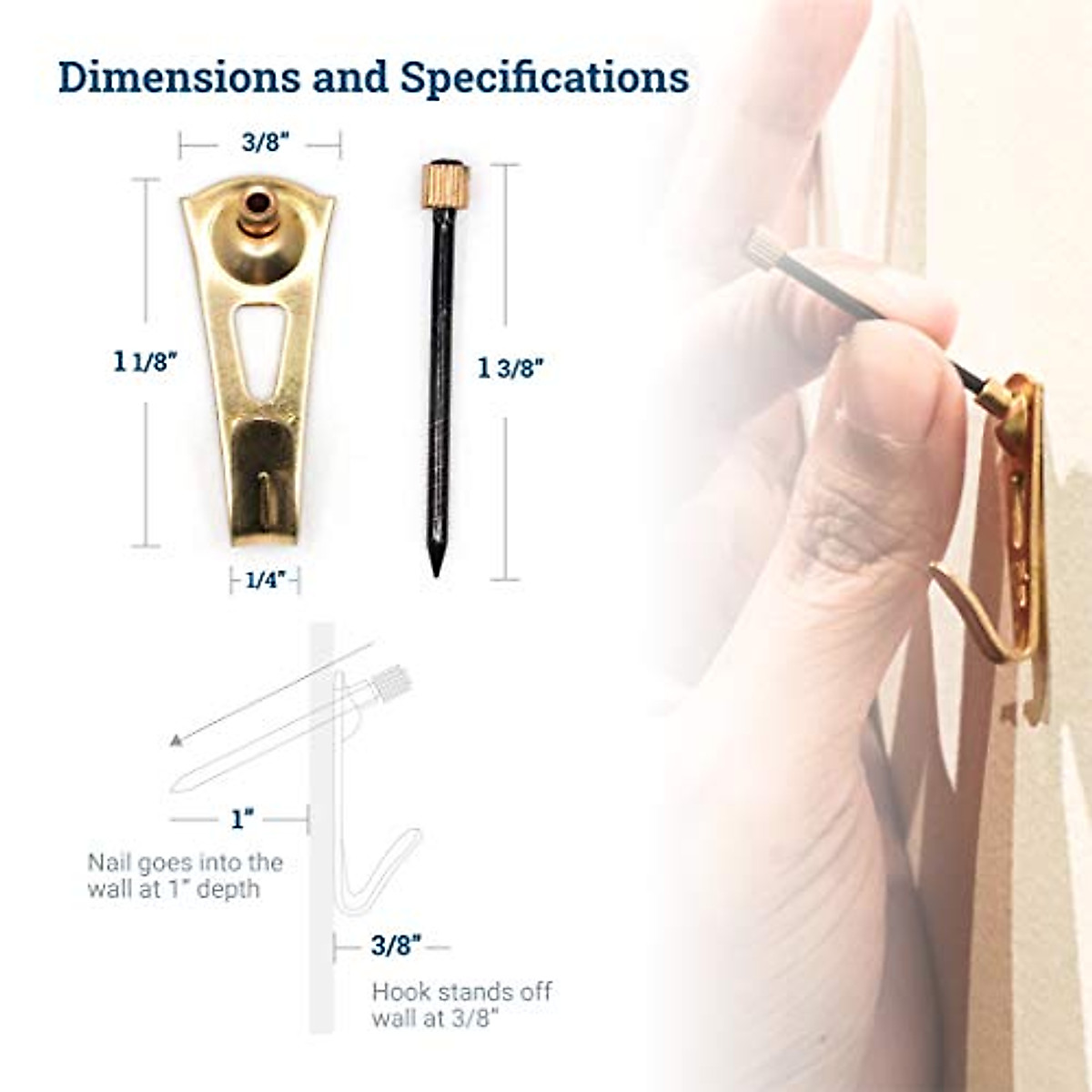 Plaster Picture Hangers 30 lbs - 25 Pack - Picture Hanging Nails - Picture Hanging Hooks - Picture Hang Solutions