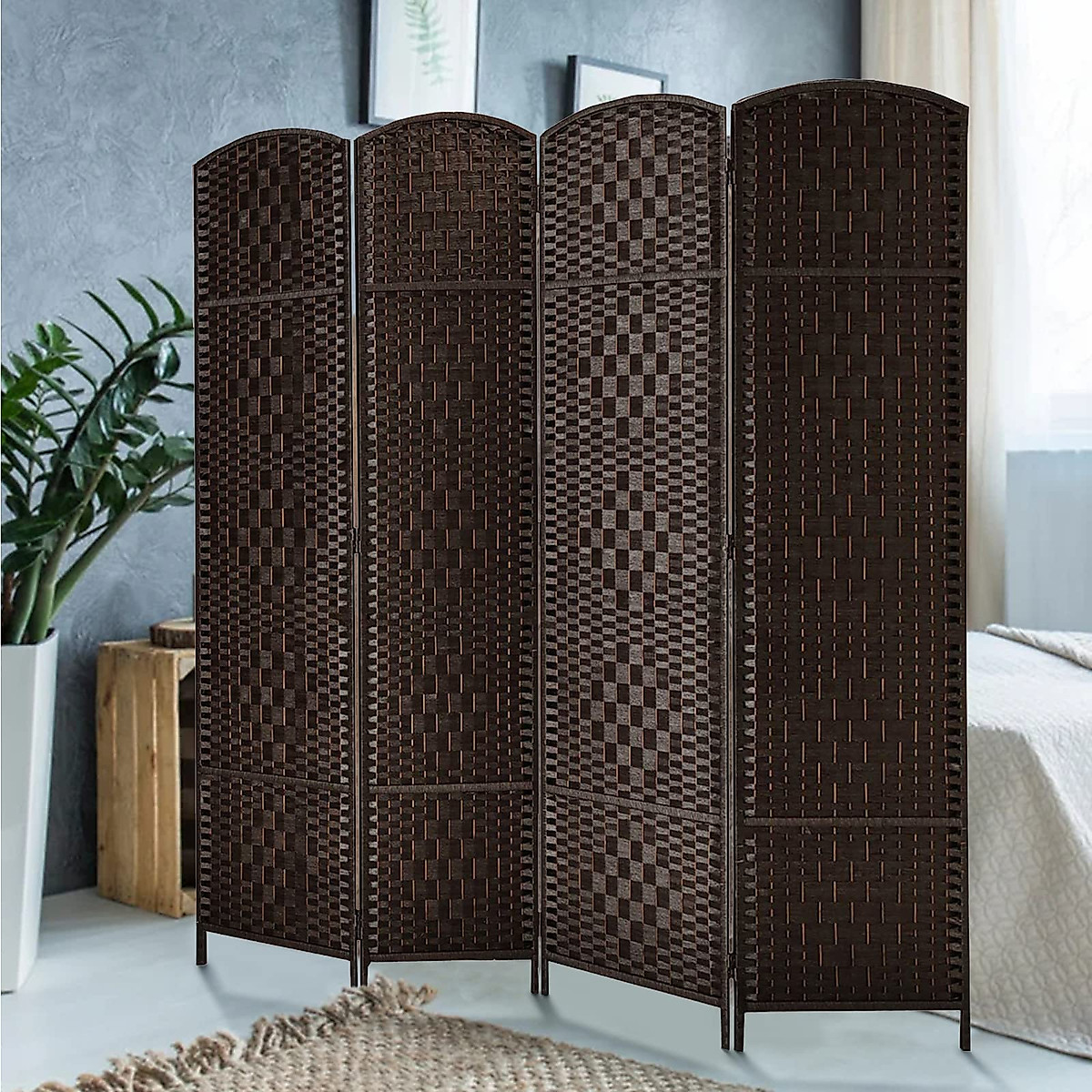 RHF 6 ft.Tall Room Divider, Room Dividers and Folding Privacy Screens, 15.7" Privacy Screen 4 Panels Room Divider Wall Partition, Dark Coffee