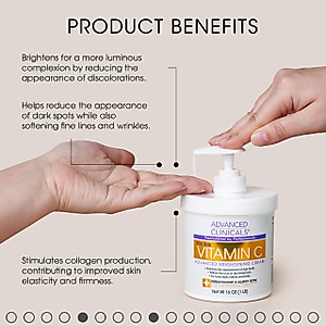 Advanced Clinicals Vitamin C Body Cream + Potent Vitamin C Face Lotion Brightening Skin Care Set, Anti Aging Dry Skin Rescue Creams Target Dry Skin, Sun Damaged Skin, Wrinkles, & Dark Spots, 2-PC Set