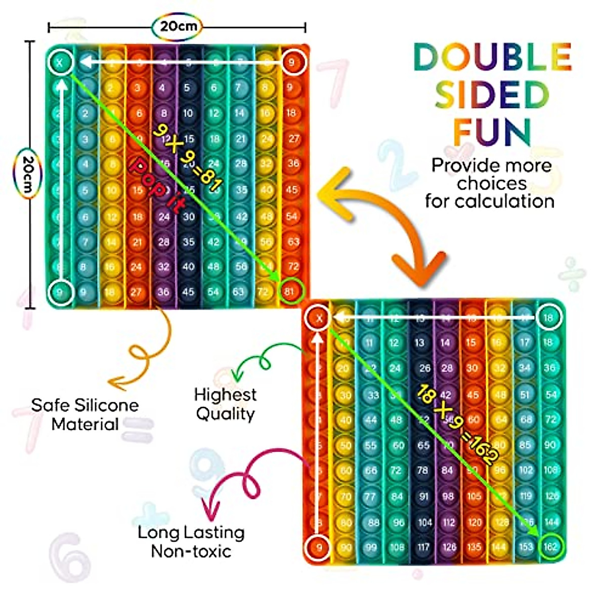 Counting Numbers Chart Pop It Double Sided Learning Math Game Reversible Manipulatives Education Tool Fidget Sensory Type Toys Squeeze Stress Relief Anxiety ADHD Children (Double Side Counting 1-200)