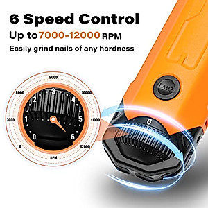 Casfuy 6-Speed Dog Nail Grinder - Newest Enhanced Pet Nail Grinder Super Quiet Rechargeable Electric Dog Nail Trimmer Painless Paws Grooming & Smoothing Tool for Large Medium Small Dogs (Orange)