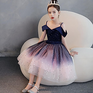 Fancy Purple Dress for Girls 5T 6T Sparkle Rainbow Birthday Party Pageant Ball Gowns 5-6Years