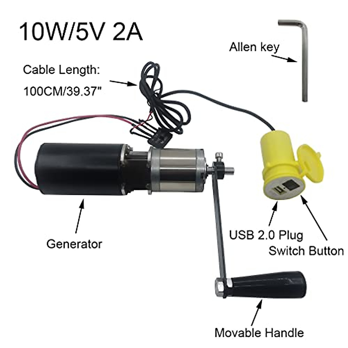 BUBQD DC Small Hand Crank Generator 10W USB 5V 2A Charger Mini DIY Permanent Magnet Motor for Outdoor Mobile Phone Power Bank Battery Charging with USB Plug