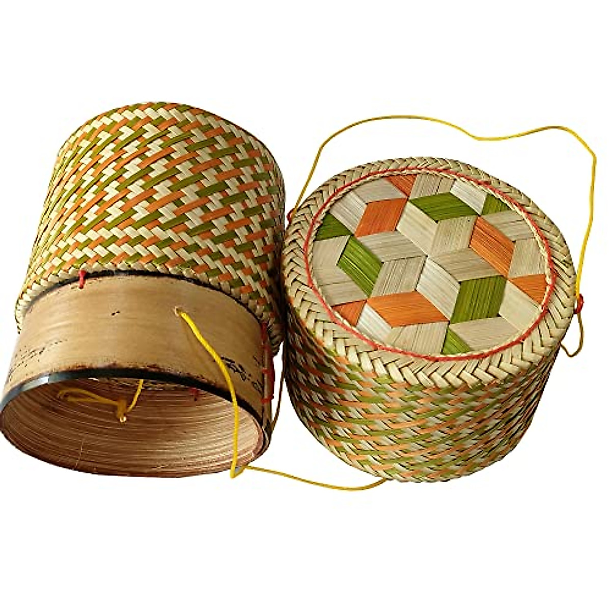 Heavens Tvcz Bamboo Sticky Rice Serving Basket Handmade ''KRA-Tip'' Thai Laos Traditional Weave Wickerwork with Vegetable Based Dye Serving Keep Sticky Rice Warm for Family