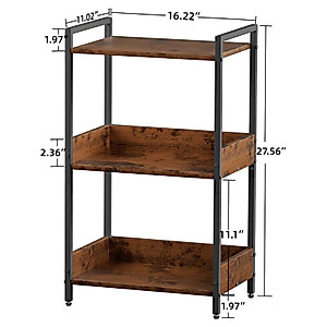 YSVCO Bookshelf, 3 Tier Industrial Small Book Shelf, Small Storage Bookcase with Organizer, Freestanding Open Shelf for Small Spaces, Bedroom, Living Room, Retro Brown BS70FB