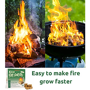KAMVIVA Fire Starter for Fireplace, Made from Rice Straw, Burn Up to 10 Minutes, 100 Squares Natural Firestarter for Charcoal, Chimney, Pellet, Fatwood, BBQ Grill, Camping, Wood Stove, Tumbleweed