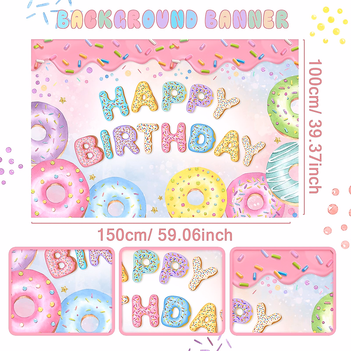 Donut Birthday Party Decorations,140Pcs Sweet One Balloon Garland Arch Kit and Happy Birthday Backdrop,Pastel Confetti Donut Foil Balloons for Donut Grow Up Baby Shower Decor Two Sweet Party Supplies