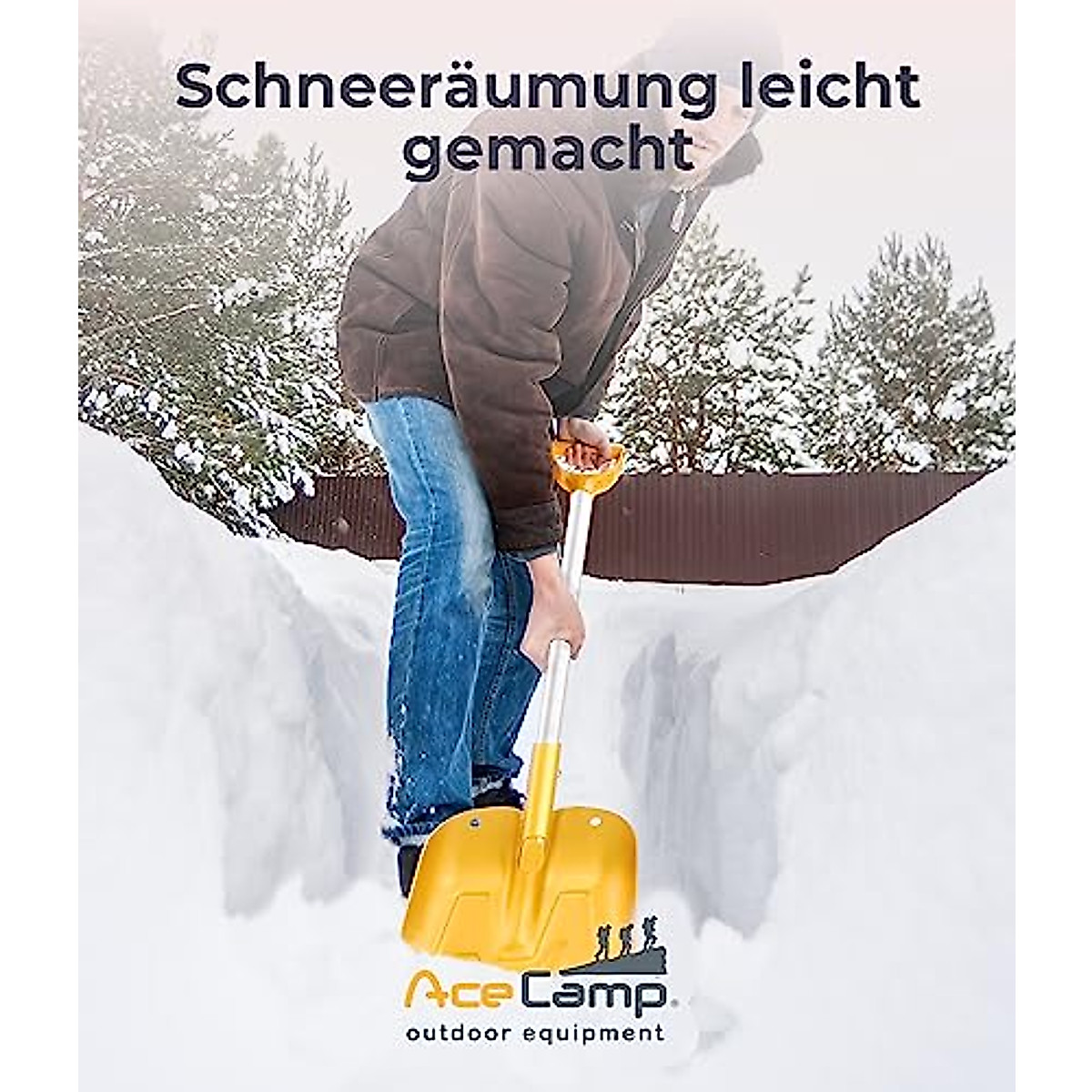 AceCamp Lightweight Collapsible Snow Shovel, Portable Adjustable Aluminum Emergency Shovel, Foldable Telescopic Winter Shovel for Car, Camping, Home