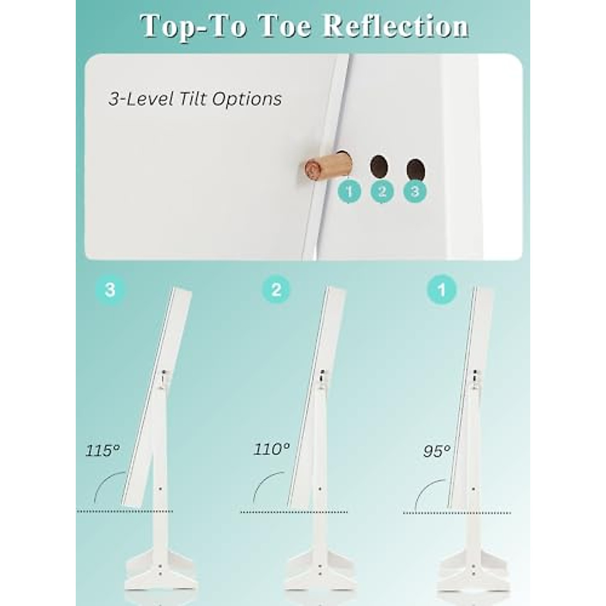 LUXFURNI LED Light Jewelry Cabinet Standing Full Screen Mirror Makeup Lockable Armoire, Large Cosmetic Storage Organizer w/Brush Holder (White)