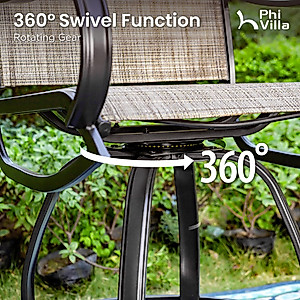 PHI VILLA Outdoor Swivel Bar Stools Set of 4,Patio Bar Chairs with Quick-Drying Fabric,Outdoor Stools with Metal Frame Durable and Sturdy, Waterproof, Rustproof,High Patio Chairs for Garden, Yard
