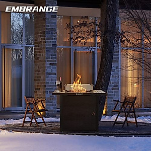 EMBRANGE 32In Propane Fire Pit Table,50,000BTU Auto-Ignition Gas Fire Pit Table with Glass Wind Guard, CSA Certification,Outdoor Fire Pit for Deck/Patio/Porch/Poolside, Black