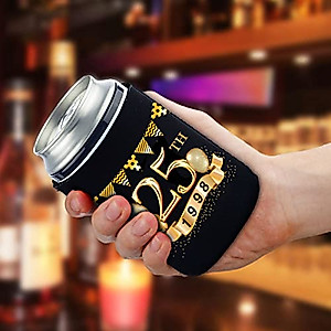 Yangmics 25th Birthday Can Cooler Sleeves Pack of 12-25th Anniversary Decorations- 1998 Sign - 25th Birthday Party Supplies - Black and Gold the twenty-fifth Birthday Cup Coolers