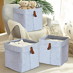 Felt Storage Basket, Fabric Cloth Storage Bin Collapsible Organizer Basket with Handle for Cloth Toys Fordable Cloth Bin for Bedroom Playroom Office Hard Bottom (large, gray)