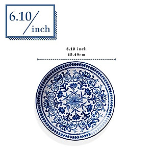 Sonemone Blue Floral Dessert Plates, Set of 6, 6 Inch Small Appetizer Plates, for Cake, Snacks, Ice Cream, Side Dish, Ceramic, Microwave & Dishwasher Safe