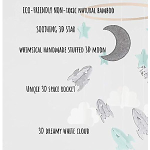 Baby Crib Mobile for Boys and Girls - Blue Baby Shower Gift Set Nursery Decor Starry Night Moon Star Cloud Rocket Space Unisex