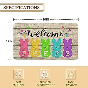 Roszwtit Easter Door Mat 30 X 17 Inch Easter Bunny Welcome Peeps Doormat Indoor Outdoor Entrance Floor Mat Non Slip Easter Decor Rubber Mats