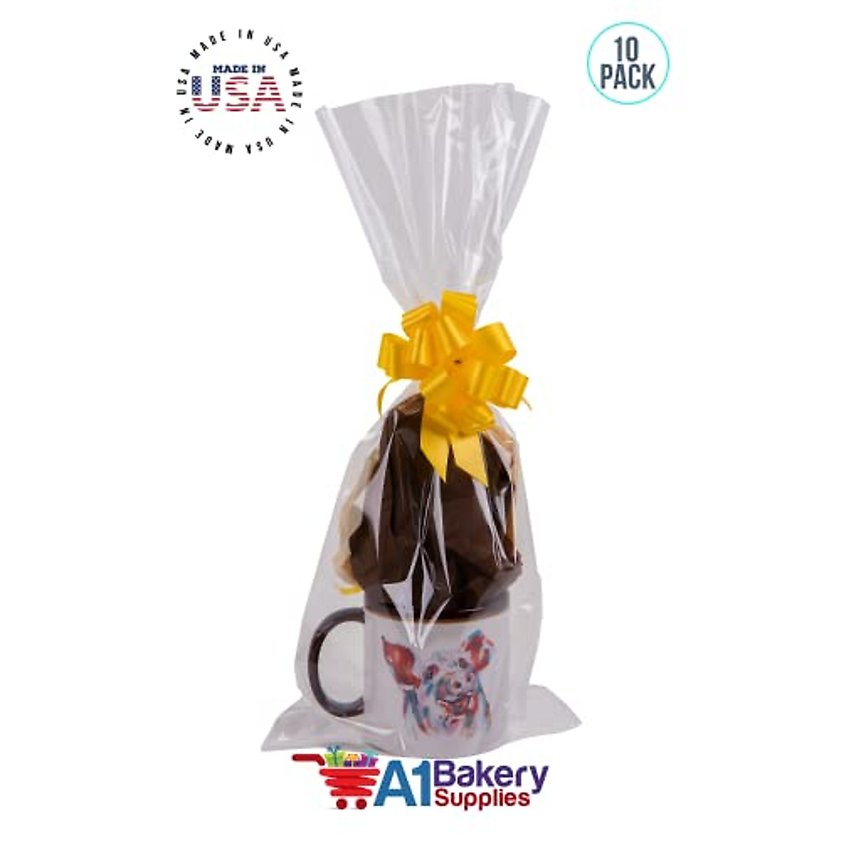 A1 Bakery Supplies 10 Pack BOPP Clear Cello Cellophane Bags Gift Basket Package Flat Gift Bags BOPP Bags (Flat, 9 x 20)