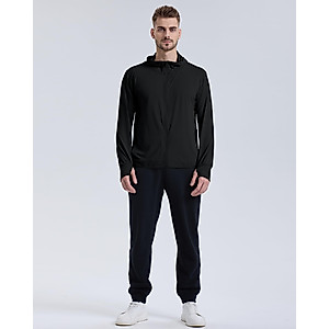Locachy Men's UPF 50+ Sun Protection Outdoor Lightweight Full Zip Hoodie Jacket Long Sleeve Fishing Hiking Performance Shirt Black XXL