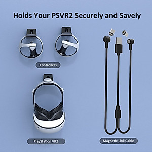 NexiGo Wall Mount Set for PSVR2 Controllers, [Space Saving & Organized Setup] Sturdy Steel Controller Holder and Headphone Hanger, Dual Magnetic USB-C Cable, Hanging Near or Behind TV