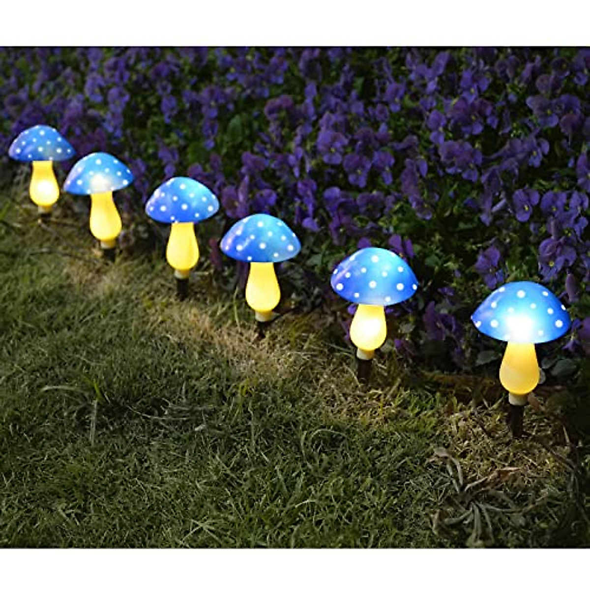 Abkshine 6-Pack Blue Solar Garden Lights, Solar Powered Mushroom Stake Lights for Outdoor Yard Decor, Waterproof Garden Ornaments for Backyard Lawn Deck Landscape Fence Christmas Halloween Decorations
