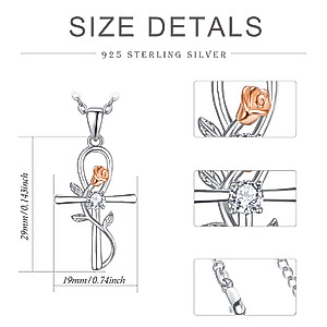 PRAYMOS Ankh Necklace Women 925 Sterling Silver Rose Cross Pendant 5A Cubic Zirconia Ankh EgyptianJewelry Gift for Women Wife Mother's Day Gifts