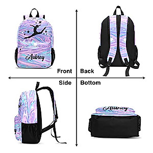 Yeshop Gymnastic Marble Unicorn Personalized Backpack for Teen Boys Girls,Custom Travel Backpack Bookbag Casual Bag with Name Gift