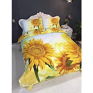 Newrara Sunflower 4pcs Queen Size 100% Cotton 800 Thread Count Bedding Sets Duvet Cover Set Bed Sets Bed Cover Set Quilt Cover Set Bedclothes Bedspread Bed Sheets Sets Bed Linens Bed in a Bag