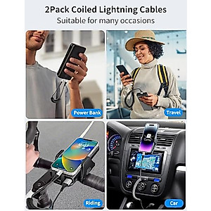 Coiled Lightning Cable for Car (3FT/6FT), 2Pack Retractable iPhone Charger Cord Fast Charging, [MFi Certified] Short Apple CarPlay USB to Lightning Cord for iPhone 14 13 12 11 Pro Max XR XS 8 SE, iPad