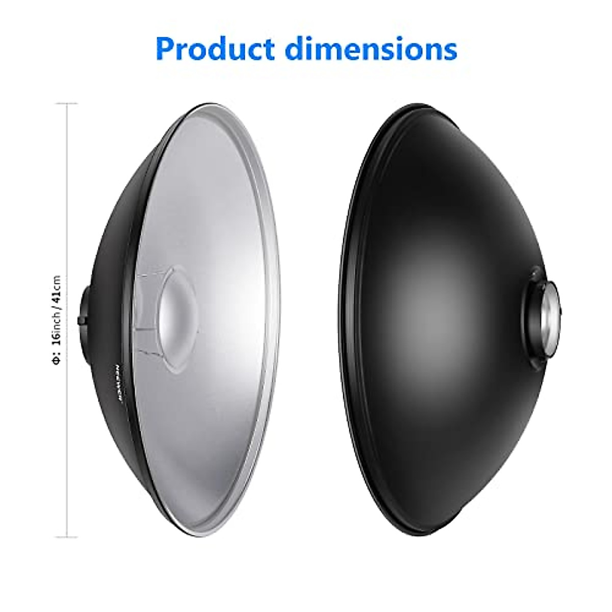 NEEWER 16"/41cm Aluminum Standard Reflector Beauty Dish with White Diffuser Sock for Bowens Mount Studio Strobe Flash Light, NEEWER Vision 4 ML300 S101-300W S101-400W etc
