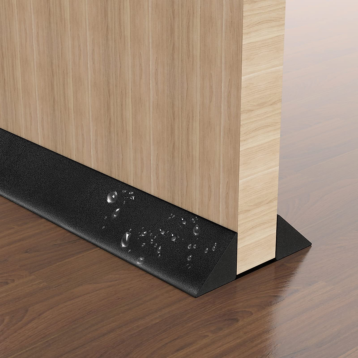 Lewondr Door Draft Stopper 36 Inch Under Door Draft Noise Blocker Waterproof Cuttable Triangle Strong Adhesive Weather Stripping Door Seal Under Door for Reduce Dust Air Door Sweep, Black