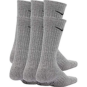 Nike Kids' Performance Cushioned Crew Training Socks (6 Pair), Girls & Boys' Socks with Cushioned Comfort & Dri-FIT Technology, Dark Grey Heather/Black, M