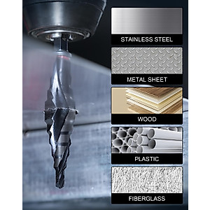 EZARC Step Drill Bit for Metal, M35 Cobalt Step Drill Spiral Flute Unibit Step Drill Bit (1/4''-3/4'') Wear-Resistant AlTiN Coated, 1/4" Hex Shank for Metal, Stainless Steel, Aluminum, Plastic