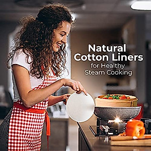 Annie’s Kitchen Complete Set Handmade Bamboo Steamer Baskets, Lid Dumpling Maker with Spoon, 4 Reusable Cotton Liners, 2 sets Chopsticks- For Rice, Vegetables, Fish, Meat, Desserts(10 Inch 2 Tiers)