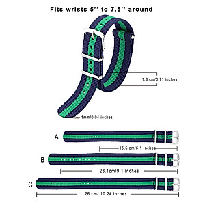 meekoo 10 Pieces Nylon Watch Strap Military Replacement Watch Band with Stainless Steel Buckle for Men and Women's Watch Band Replacing, 18 mm (Classic Colors)