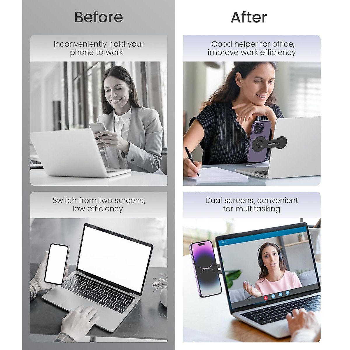 MoKo Magnetic Phone Holder for Laptop, 90° Adjustable Desktop Monitor Laptop Phone Side Mount fits iPhone 14/13/12 Series, Slim Portable Foldable Computer Monitor Expansion Bracket for Mobile Phone