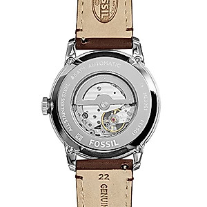 Fossil Men's Townsman Automatic Stainless Steel and Leather Two-Hand Skeleton Watch, Color: Silver, Brown (Model: ME3061)