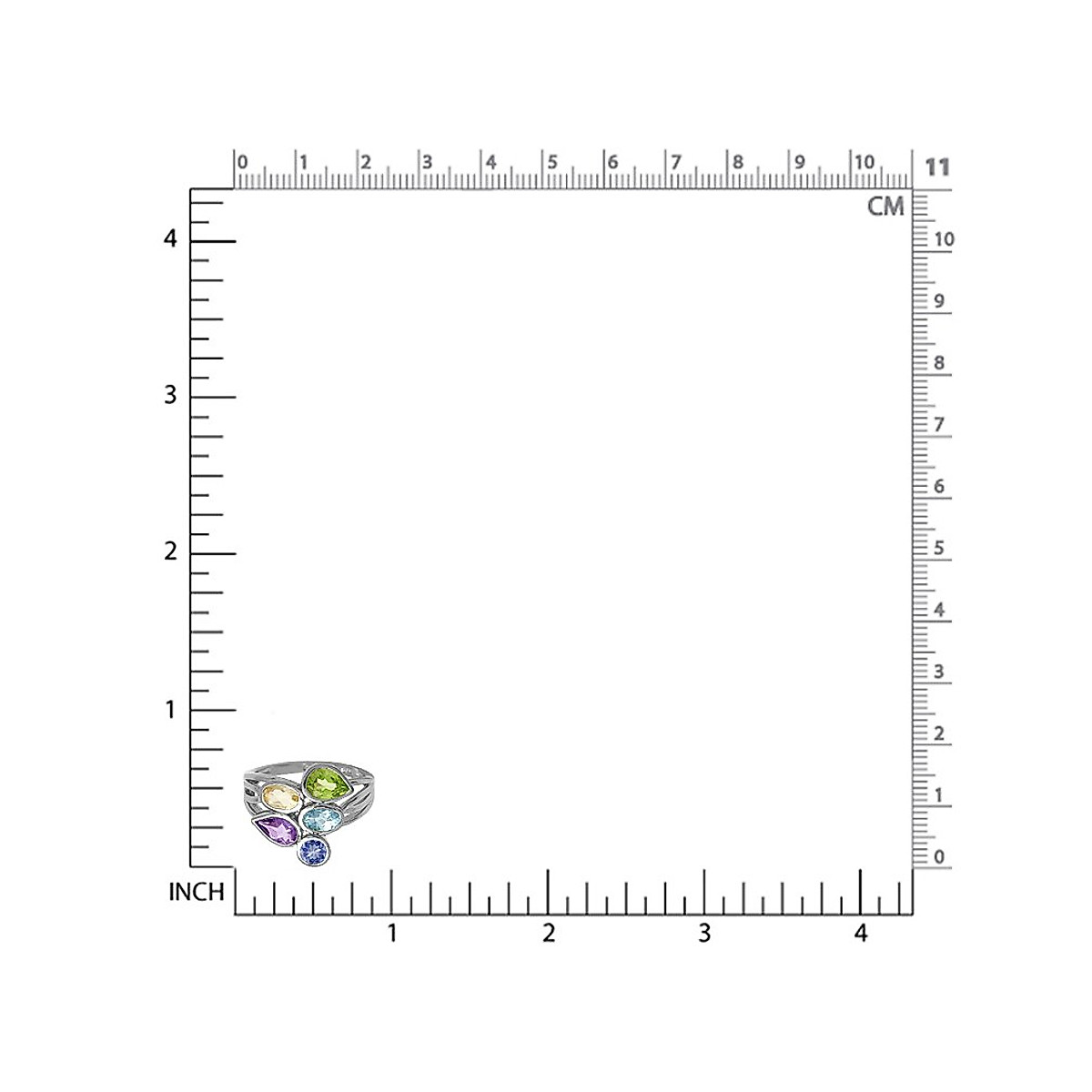 Silvershake Multi Colored Tanzanite Amethyst Blue Topaz Citrine and Peridot 925 Sterling Silver Ring Size 8.5