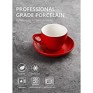 Sweese 402.404 Espresso Cups with Saucers, 4 Ounce Demitasse Cups, Perfect for Single or Double Espresso, Cappuccino, Latte and Tea - Set of 4, Red