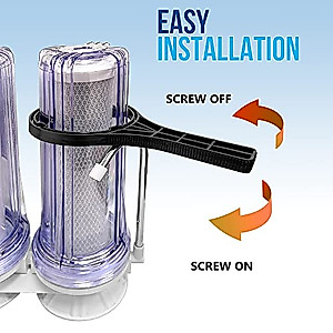 One Stage Countertop Drinking Water Filtration System Removes Chlorine, Transparent Housing and Yearly Supply (2 Extra) Block Activated Carbon Cartridges 5 Micron, Meets NSF Standards & Regulations