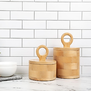 HILARI COLLECTIVE - Premium Designer Wood Canister with Lids - Set of 2 - Decorative Jars for Kitchen Decor, Dining Room and Pantry