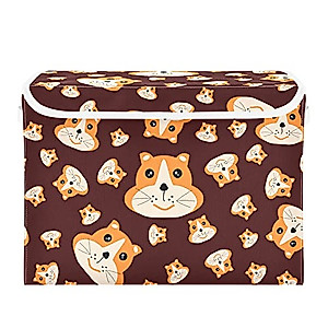 innewgogo Cute Fox Storage Bins with Lids for Organizing Large Collapsible Storage Bins with Handles Oxford Cloth Storage Cube Box for Car