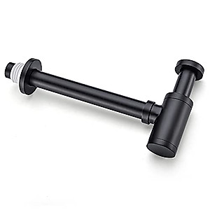 HANEBATH Brass Round Bottle P-Trap 1 1/4, Adjustable Bathroom Basin Sink Waste Trap Drain Kit, Matte Black