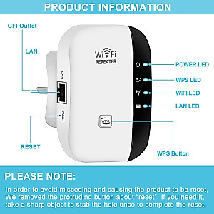 HomeSweety WiFi Extender, Wireless Signal Repeater Booster Up to 6000 sq.ft & 25 Devices, Range Long Amplifier with Ethernet Port, Access Point, 1-Tap Setup, Alexa Compatible N300 Upgraded, black