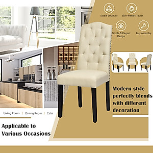 GORELAX Fabric Dining Chairs Set of 2, Modern Upholstered Dining Chair w/Solid Wood Leg, Adjustable Foot Pad, Tufted Kitchen Chairs for Farmhouse, Restaurant (Set of 2, Beige)