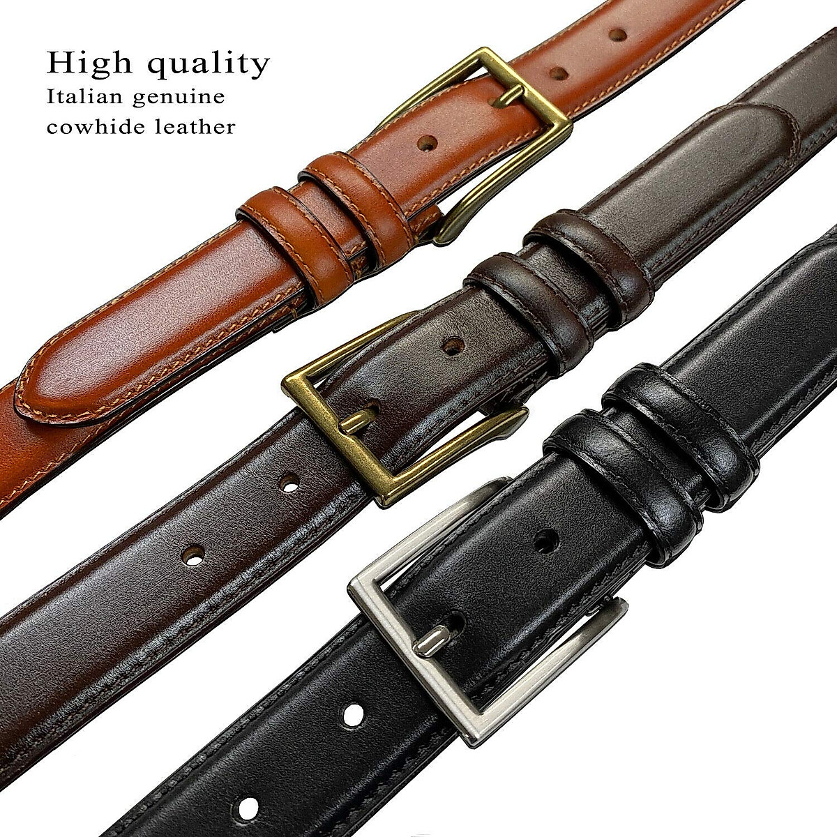 HJ-10 Belts for Men Oil-Tanned Genuine Leather Italian Dress Belt Classic Belt 1-1/8"(30mm) Wide (Tan, 34)