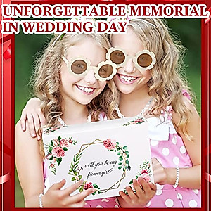16 Pcs Flower Girl Proposal Box Kit Flower Girl Gifts Flower Girl Box Round Glasses Necklace Pearl Bracelet Diamond Pen Hair Scrunchies Rose Will You Be My Flower Girl for Wedding (Classic Color)