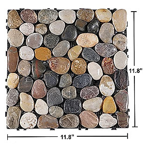 PURE ERA Natural Real Stone Interlocking Floor Deck Tiles Polish Pebble Tile Indoor Outdoor Use 12"x12" (4Pcs, 4 sq. Ft, Polished Mixed Color)- Great Upgrade to Patio Backyard Pathway