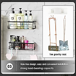 Shower Caddy 4 Pack, Black Bathroom Self Adhesive Shower Caddy Shelf with Shower Soap Holder for Shower Wall, Bathroom Shower Organizer Shampoo Holder, Bathroom Shower Shelves for Inside Shower