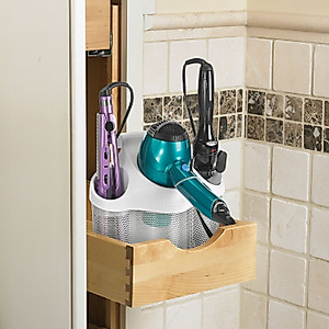 Polder Style Station, Hair Tool Organizer for Hair Dryer, Curling Iron, Hair Straightener, and More, Easy-to-Store Hair Styling Station, Hair Stylist Must Haves, White and Silver